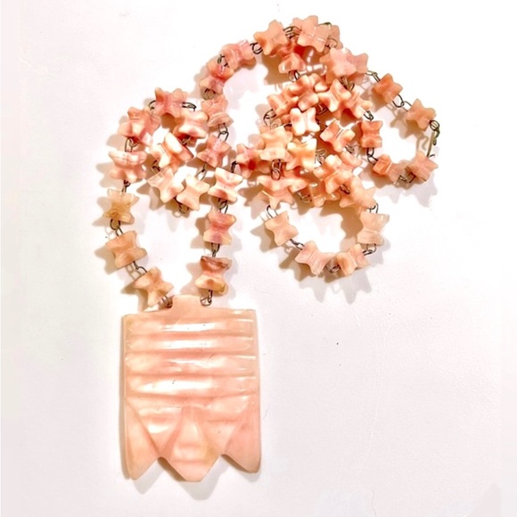 Vintage | Jewelry | Vintage Mexican Mid Century Carved Salmon Pink ...